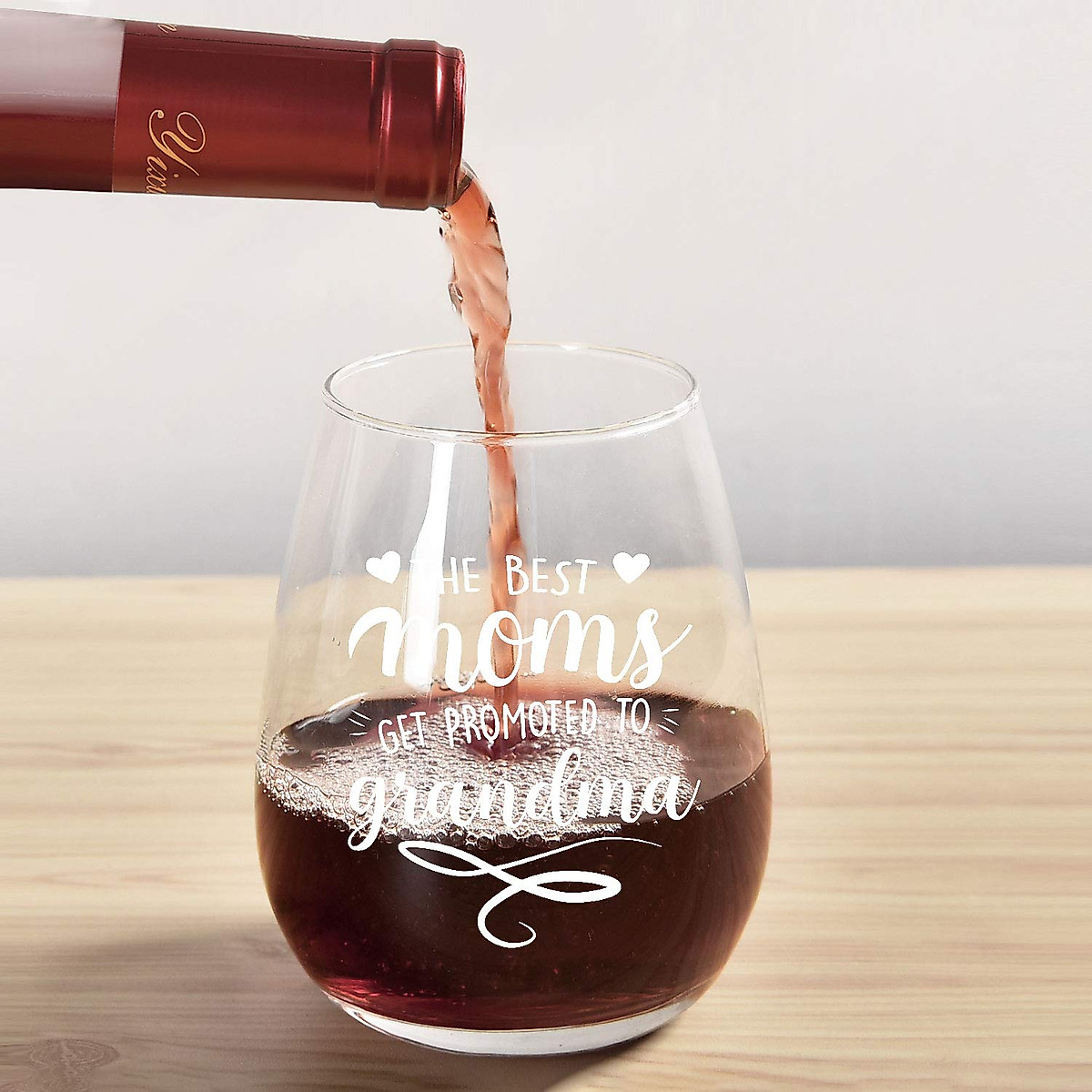 The Best Moms Get Promoted to Grandma Wine Glass for Mother's Day Birthday Women, Grandma, New Grandma to Be - Grandma Wine Glass from Granddaughter, Grandson, 15Oz