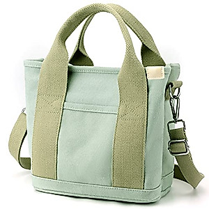 Small Cute Canvas Tote Crossbody Shoulder Bag W/Multiple Pockets Mini Casual Satchel Hobo Handbag Messenger Purse for Women(Green#820)