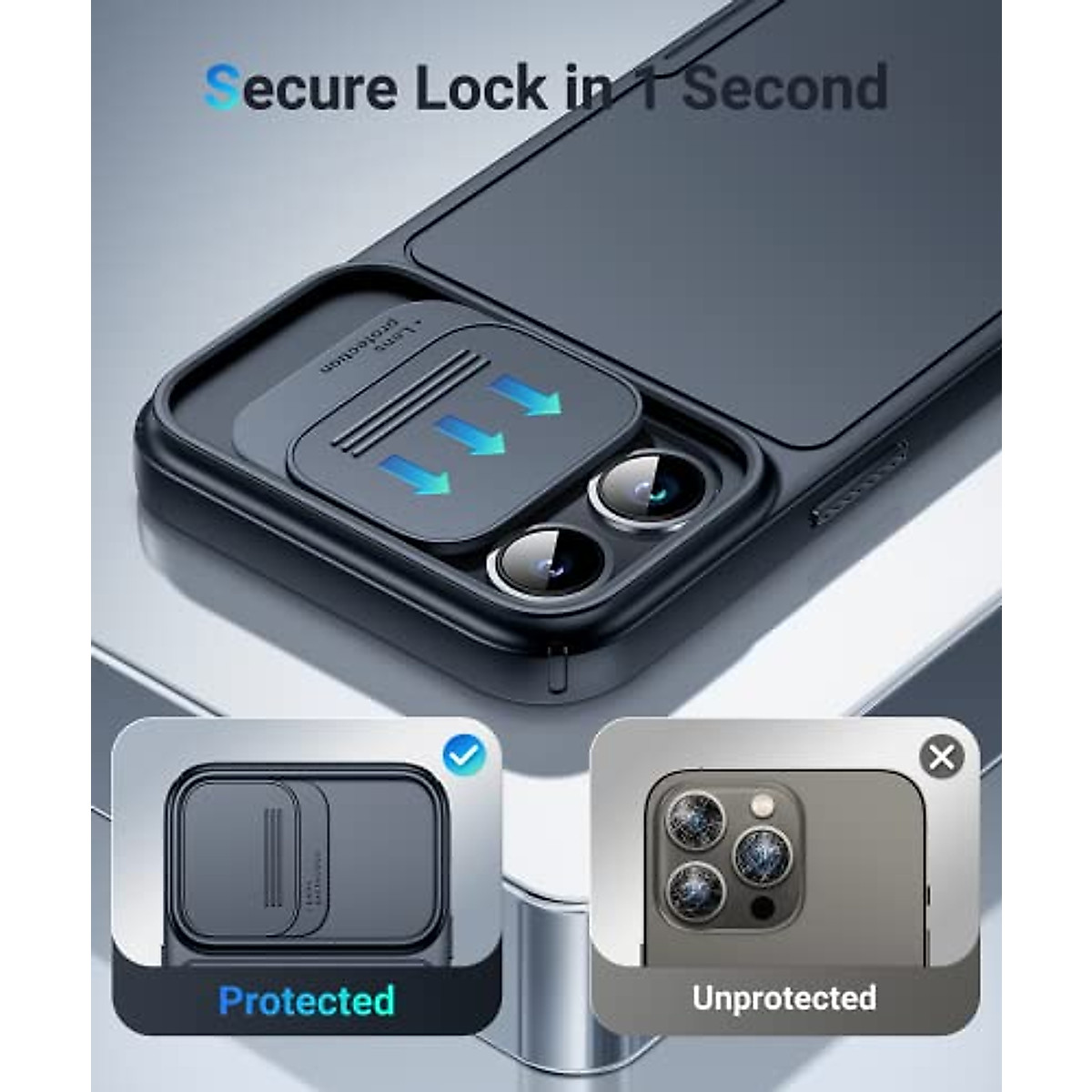 Simtect Designed for iPhone 14 Pro Max Case with Sliding Camera Cover, Shockproof & Military-Grade Protective Silicone Phone Case for iPhone 14 Pro Max 6.7 inch - Black