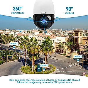 JideTech 5MP PTZ Camera Outdoor, 20X Optical Zoom Smart WiFi IP Camera with 360° Rotate,1000ft View Distance,SDM Array IR Night Vision,Auto-Tracking Detection Alarm,2-Way Audio,IP66 Waterproof