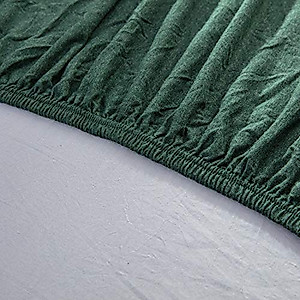 LIFETOWN Dark Green Fitted Sheet Deep Pocket, Jersey Knit Cotton Sheet Queen Fitted Sheet with 2 Pillowcases, Wrinkle and Shrinkage Resistant