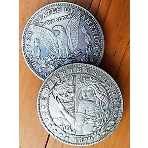 1879 Tattoo Princess with Her Skeleton King Art Coin Replica Morgan Silver Dollar Carson City Mint Mark 1.5" (38mm) Collectible with Protective Capsule and Display Stand – Comes with Display Stand