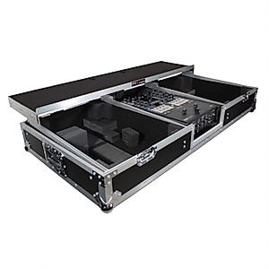 ProX XS-TMC1012WLTFBTL Flight Case+Shelf+Wheels for (2) Turntables+10"/12" Mixers