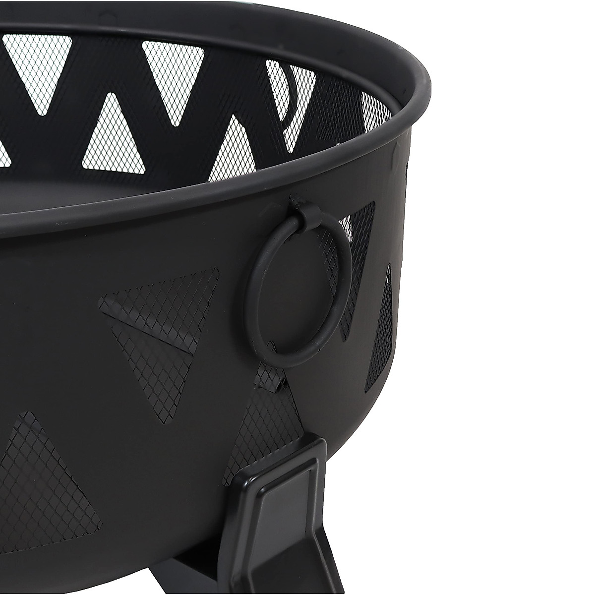 Sunnydaze 25-Inch Steel Wood-Burning Fire Pit with Mesh Stripe Cutouts - Includes Poker and Spark Screen