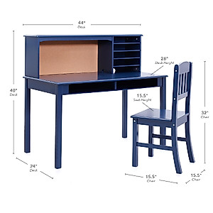 Guidecraft Kids Media Desk and Chair Set - Navy: Student's Workstation with Storage, Wooden Writing Table with Hutch and Shelves for Kids Bedroom, Boys Study Desk Set