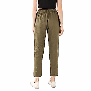 Amazhiyu Womens Linen DrawstringCropped Pants Elastic Waist with Pockets for Summer Casual (US, Alpha, Medium, Regular, Regular, Green)