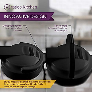 Pratico Kitchen LargePour Water, Juice, and Beverage Airtight Pitcher, Made in Japan, 3.2 qt, 102 oz, Black