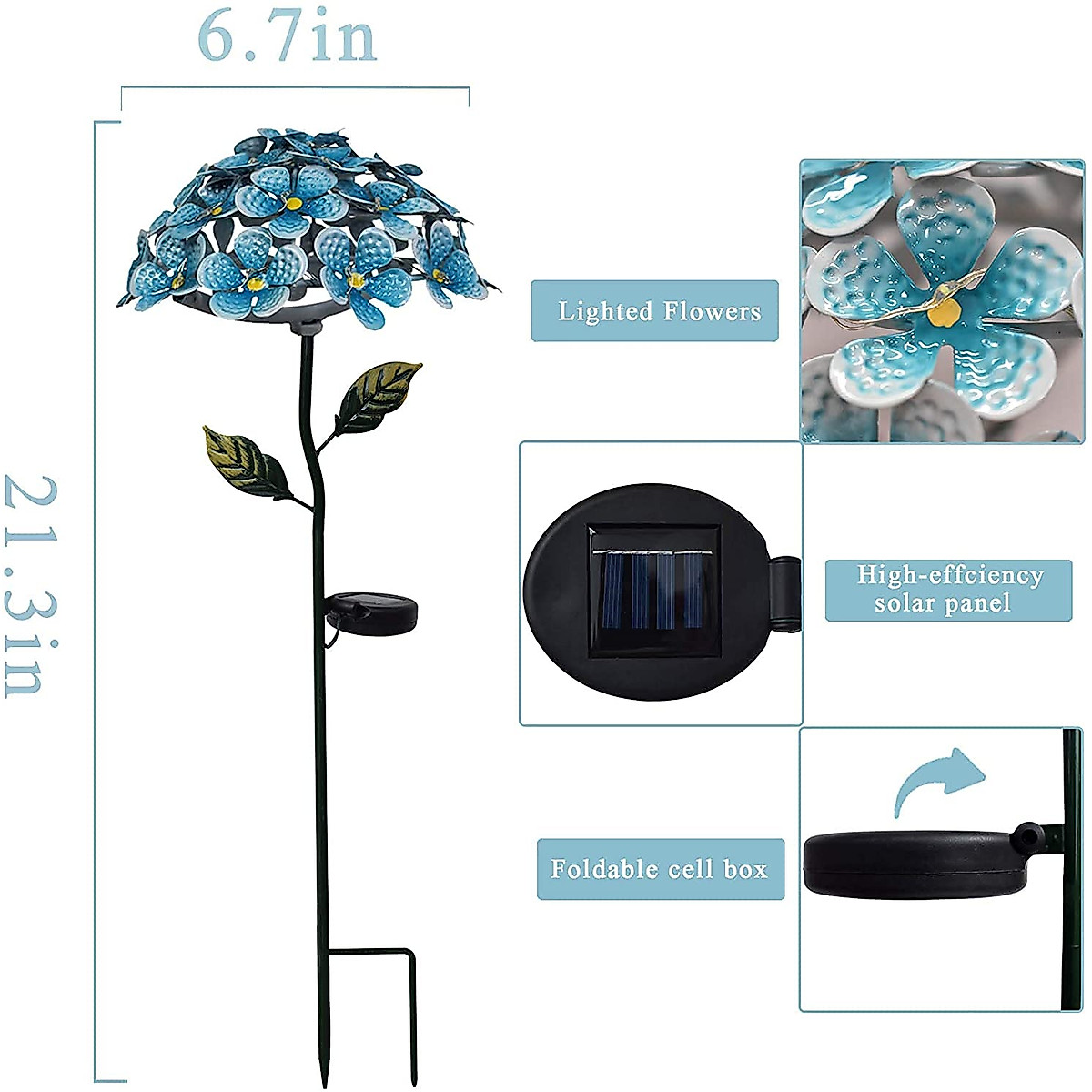 WONFAST Solar Hydrangea Lantern Garden Light, 26LED Solar Metal Artificial Hydrangea Flowers Landscape Lamp Ground Stake Lights for Outdoor Home Courtyard Wedding Party Christmas Decorations (Blue)