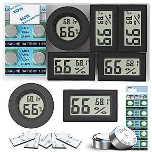 5-Pack Mini Digital Thermometer Hygrometer, Indoor Room Round Temperature Humidity Meter Gauge Monitor, Large LCD Display Fahrenheit or Celsius for Greenhouse, Home, Reptile, Humidors, Office, Garden