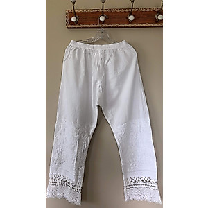 Pure Cotton Chikankari Hand embroidered pants/White Cotton pants/Fits waist upto 42 inches