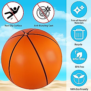 Meooeck 6 ft Giant Beach Balls Jumbo Inflatable Basketball for Pool Large Floating Ball Giant Inflatable Ball with Repair Patch for Sports Birthday Beach Pool Party Decorations Favors Summer Game Toy