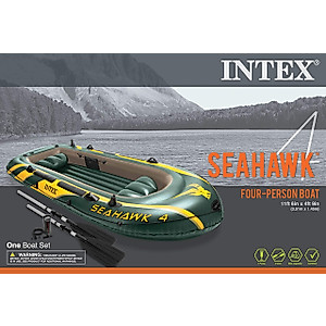 Intex 68351EP Seahawk 4 Inflatable Boat Set: includes Deluxe 54in Boat Oars and High-Output Pump – SuperStrong PVC – Fishing Rod Holders – 4-Person – 1050lb Weight Capacity