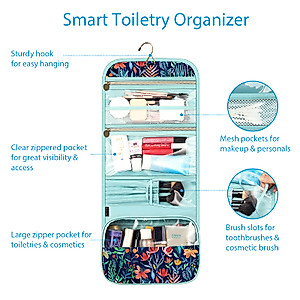 Fintie Portable Toiletry Cosmetic Travel Bag, Large Water Resistant Hanging Makeup Organizer Storage Pouch Case for Women Girls (Jungle Night)