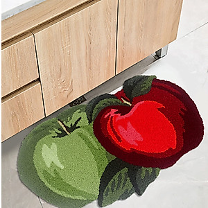 Apple Rug Fruit Shaped Mat Orchard Rug Red Hand Woven Carpet Bedroom Area Rug Non Slip Bathroom Rug Apple Orchard Home Decor Doormat Area Rugs Modern Area Rugs 17.7"x 31.49"