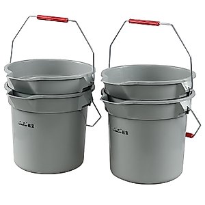 Morcte 3.5 Gallon Heavy Duty Plastic Cleaning Bucket Pail with Portable Handle, 4 Pack Commercial Round Utility Cleaning Pail, Gray