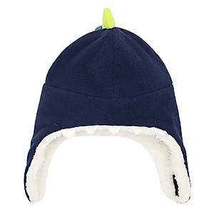 Baby Boy Sherpa Hats and Mittens Set Toddler Gloves Warm Fleece Winter Hat Baby Girl Dinosaur Navy 2-4T