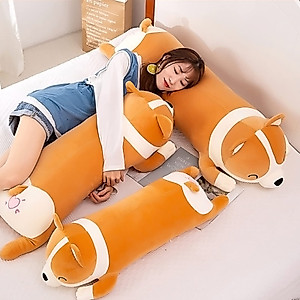 SNOWOLF Shiba Inu Plush Pillow Stuffed Animal Dog 47.2inch Cute Corgi Akita Soft Plush Toy Comfort Cushion Gifts for Girls Boys (Orange, 120cm/47.2inch)