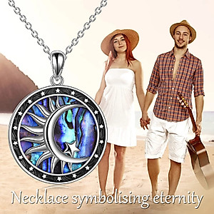 SHEAISRS Moon Sun ​Star Necklace 925 Sterling Silver Abalone Shell Celestial Jewelry Gift for Women