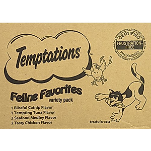 TEMPTATIONS Classic Crunchy and Soft Cat Treats Feline Favorites Variety Pack, (6) 3 oz. Pouches