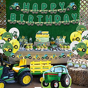 JOPARY Farm Green Tractor Party Supplies,Green Tractor Birthday Decorations with Happy Birthday Banner, Cupcake Toppers, and Balloons for Girls Boys Kids Birthday