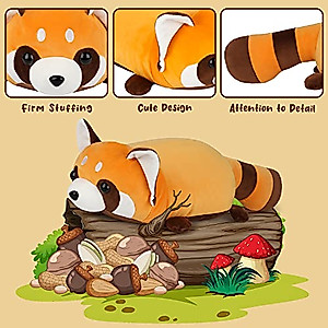 FITNISSFTW Cute Red Panda Stuffed Animals Dog Plush Toy, 24.8" Faux Fur Pillows Throw Plushie Raccoon Pillow Doll, Soft Brown Stuff Friend Hugging Cushion - Kawaii Present for Every Age & Occasion