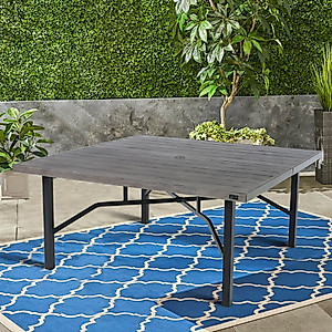 Ulax furniture 63 Inch Aluminum Outdoor Dining Table, 8-Person Patio Square Table with Umbrella Hole, Metal Legs & Adjustable Foot Pads