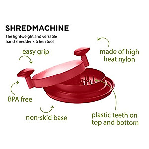 FusionBrands ShredMachine, Red -The Quick, Easy to Use Alternative to Bear Claws Meat Shredder for Pulled Pork, Beef, Chicken, & More - BPA Free Hand Shredder with Easy to Grip Handles, Non-Skid Base