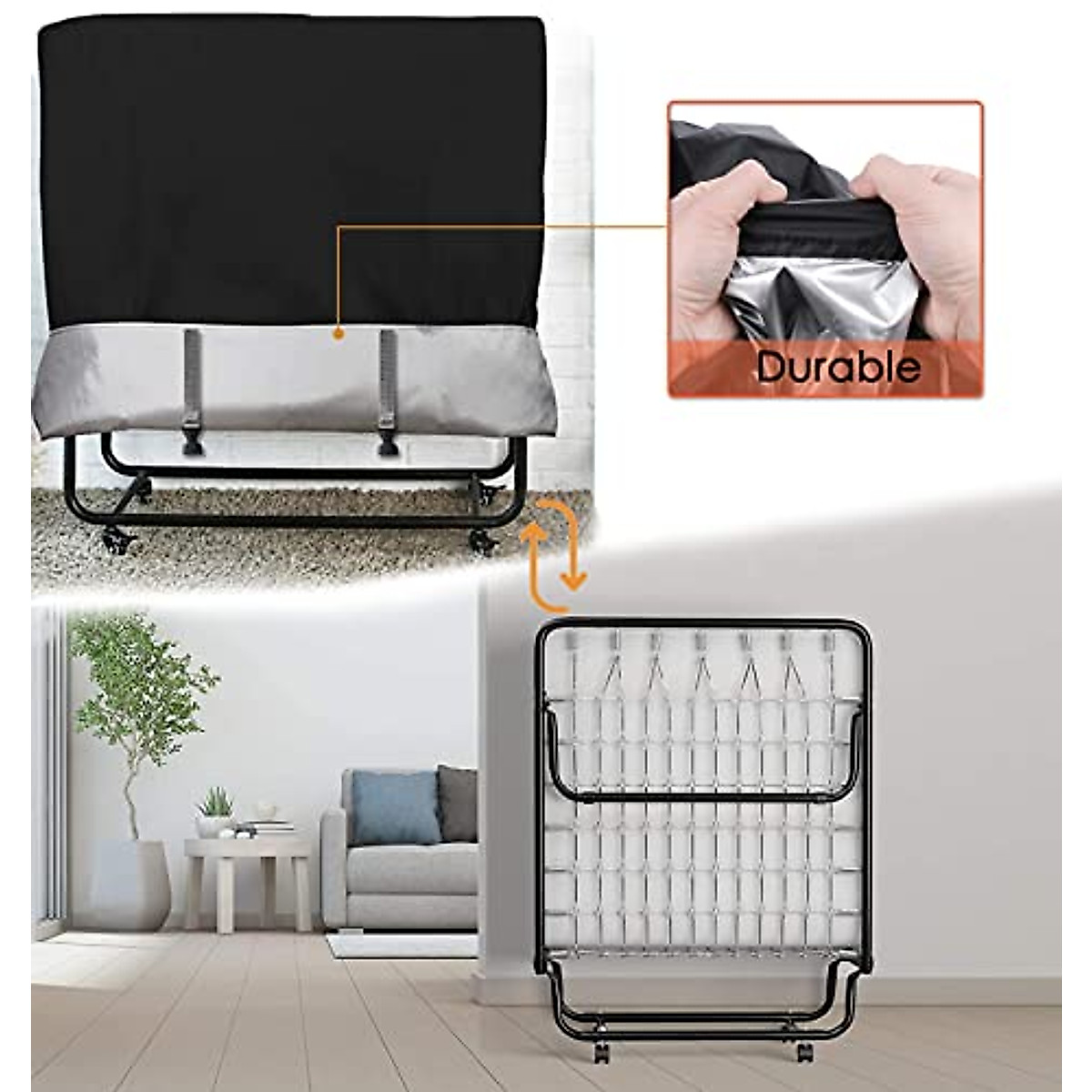 Universal Folding Bed Storage Cover 39" Lx 15 "W x 44.8 "H Rollaway Bed Storage Cover Fits Twin Size 38 Inch Beds Dustproof Guest Bed Protector with Zipper for Easy On and Off Black