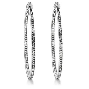 Gem Stone King 925 Sterling Silver Inside Out Hoop Earrings Pave Round White Cubic Zirconia CZ Jewelry Gift Birthday Valentine’s Day For Women Mom Wife Her (1.50 Cttw, 2.00 Inch = 52MM)