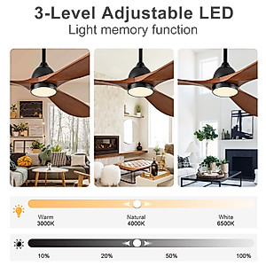 Eliora 54 inch Outdoor Ceiling Fan, Outdoor Ceiling Fans for Patios with Light and Remote Control, 3 Solid Wood Blades, Quiet DC Motor, Outdoor Ceiling Fans for Patios, Porch, Dark Walnut