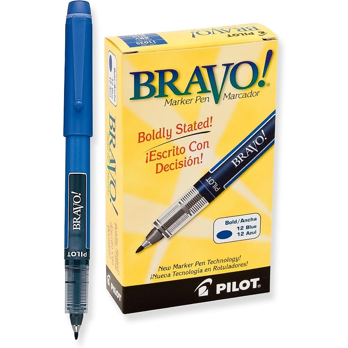 PILOT Bravo Liquid Ink Marker Pens, Bold Point, Blue Ink, 12-Pack (11035)