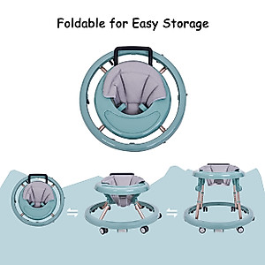 Eliantte Foldable Baby Walker, Sit to Stand Activity Center with Wheels, Seat and Height Adjustable, Black