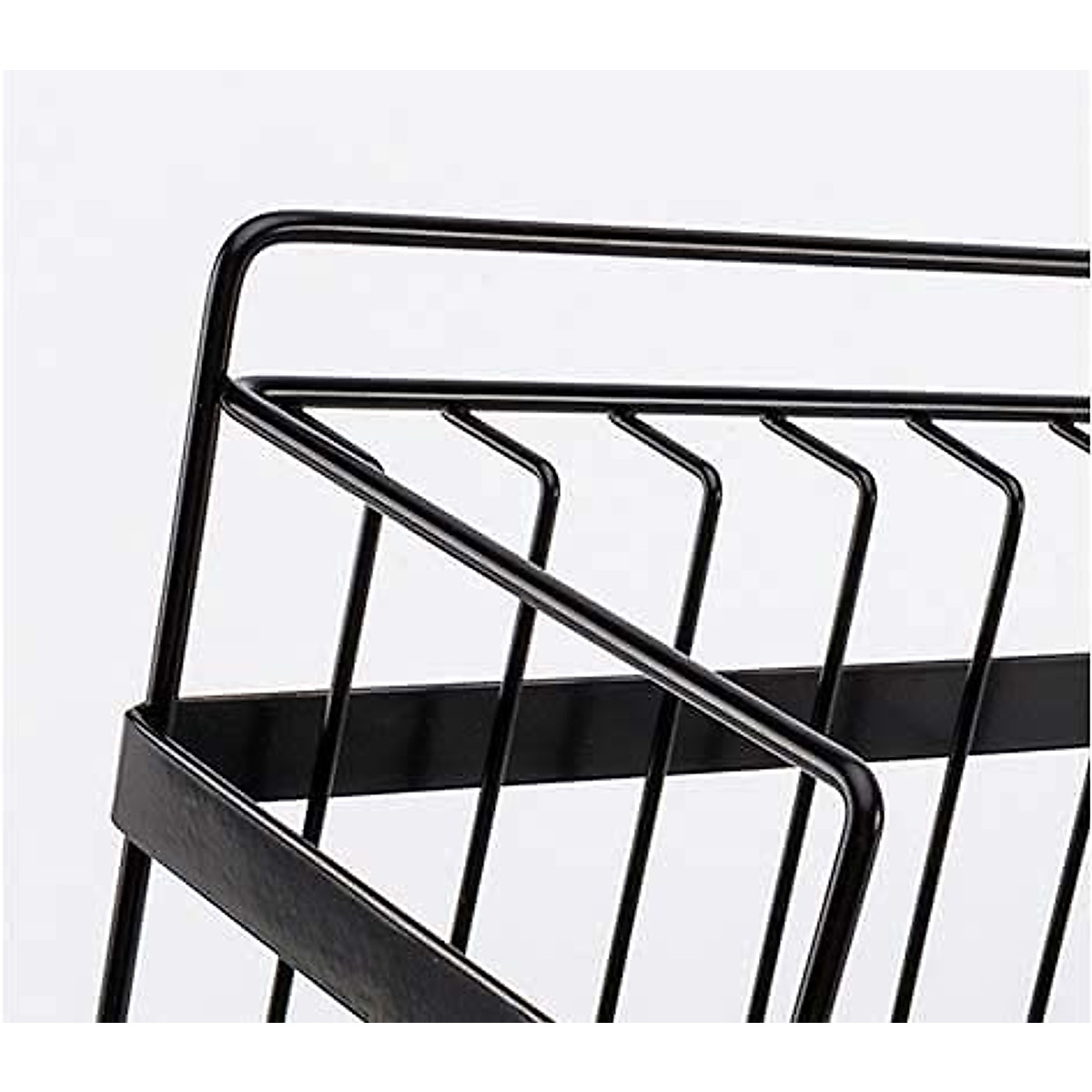 SUNFICON Dish Drainer Dish Drying Rack Kitchen Countertop Dishes Draining Holder Organizer with Drip Tray Cutlery Utensil Holder Heavy Duty Metal RV Studio Small Apartment 18.5x10.83x7.48in,Black