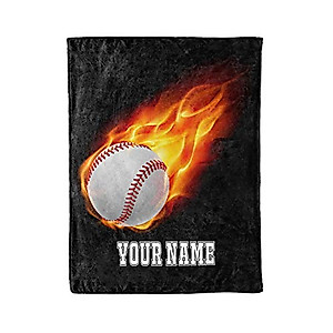 Personalized Custom Baseball Fleece and Sherpa Throw Blanket for Kids Tee Ball Players Travel Baseballs Gloves Pitching Hitting Machines Catching Equipment Bases Loaded Pattern