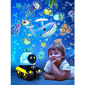 PIKOY Robot Night Light for Kids【12 Films】 Kids Night Light Projector,Bluetooth Music Baby Night Lights for Kids Room, 360° Rotation Rechargable Planets Star Projector Planetarium Projector Lamp