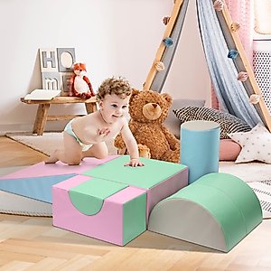 M HI-Mat Soft Climb and Crawl Activity Play Set，Safe Soft Foam Block for Preschoolers,Toddlers, Baby, Kids Crawl and Climb，Lightweight Foam Shapes for Climbing, Crawling and Sliding (Pink)