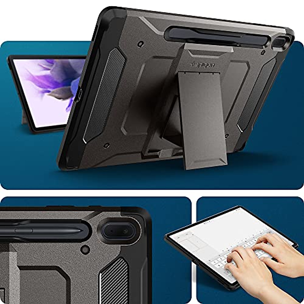 Spigen Tough Armor Pro Designed for Galaxy Tab S7 FE 12.4" 2021 Case with S Pen Holder (2021) - Gunmetal