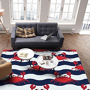 Big buy store Indoor Area Rugs Red Crab Non-Slip Rectangular Carpet Blue Chevron Zig Zag Soft Floor Mat for Living Room Bedroom Kids Room Kitchen Home Decor -2'x3'