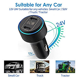 Dual USB C Super Fast Car Charger, GRNLFFF 60W Dual PD 30W All-Metal Adapter Compatible with iPhone 14/13/12/pro/pro max, iPad Pro, Samsung Galaxy S22 Ultra with 4FT Fast Type C to C Cable