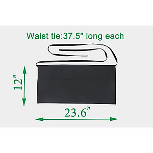 SEW UR LIFE Resist Water 3 Big Pockets Black Waist Server Apron Kitchen Restaurant Bistro Cafe Bar Pub Bakery Unisex Half Aprons for Chef, Baker, Servers, Waitress, Waiter（Thin Straps