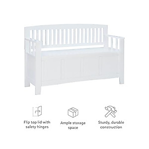 Linon White Bench Cynthia Flip-Top Lid and Hidden Storage Space