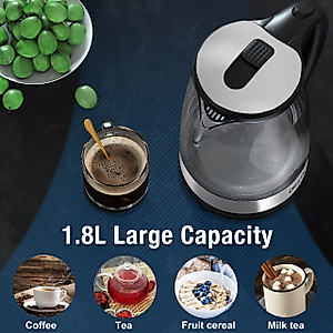Dezin Electric Kettle, BPA Free Glass Electric Tea Kettle, 304 Stainless Steel Hot Water Kettle Warmer 1.8L with Fast Boil, Auto Shut-Off Boil Dry Protection Tech for Coffee, Tea
