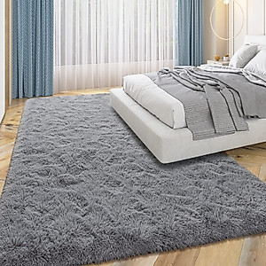 Przemy Fluffy Living Room Rug 5x8 Grey Bedroom Rugs, Shag Fuzzy Large Area Rug, Gray Shaggy Floor Rug Plush Throw Carpet for Nursery Kids Room Bedside Home Decor