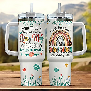 99OWL Women Cups Eleven Mama Mother Simple Print Tumblers Water Worlds Day Funny Cute Coffee, Dog Mom Gifts, Dog Mom Rainbow Retro Leopard, Tumbler 40 Oz With Handle Lid And Straw