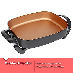 Caynel Professional Non-stick Copper Electric Skillet Jumbo, Deep Dish with Tempered Glass Vented Lid, Upgrade Thermostat, 16”x 12”x 3.15”- 8 quart, Copper (Copper)