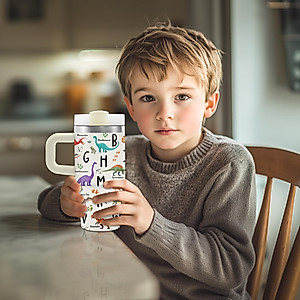 Dinosaur Gift for Kids, Alphabet Dinosaur Tumbler with Handle and Straw for Kids 14 Oz, Insulated Stainless Steel Dino Mugs for Toddlers Boy, Birthday Gifts for Little Boys Son Grandson