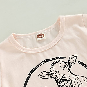 Murnouche Western Toddler Baby Girl Clothes Cow Print T Shirt Bell Bottoms Fall Summer Outfits Set Beige 2-3 Years