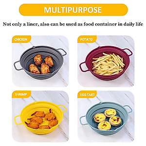 Suntchen 2-Pack Foldable, Reusable Silicone Air Fryer Liners - 7.5in Heat Resistant Liners for 3-5QT Air Fryer Baskets - Grey/Blue - Replacement for Parchment Paper