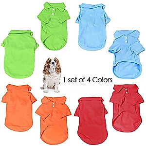 KINGMAS 4 Pieces Dog T-Shirt, Breathable Pet Shirts, Puppy Sweatshirt Dog Clothes Outfit Apparel Coats (Blue, Green, Red, Orange) - Medium