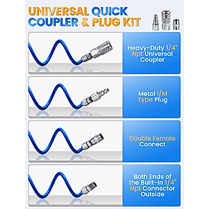 SARDVISA 25 Feet Repairable EVA Recoil Air Hose, Air Compressor Hose with 1/4" NPT Industrial Universal Quick Coupler and I/M Plug Kit, 200PSI Max Air Tool Hose